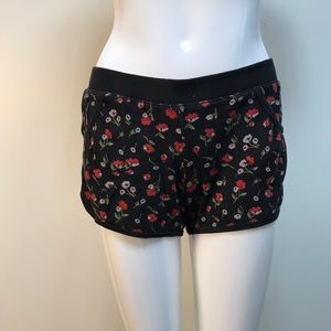 Shorts | Black Cloth Short Shorts With Red Flowers All Over | Poshmark